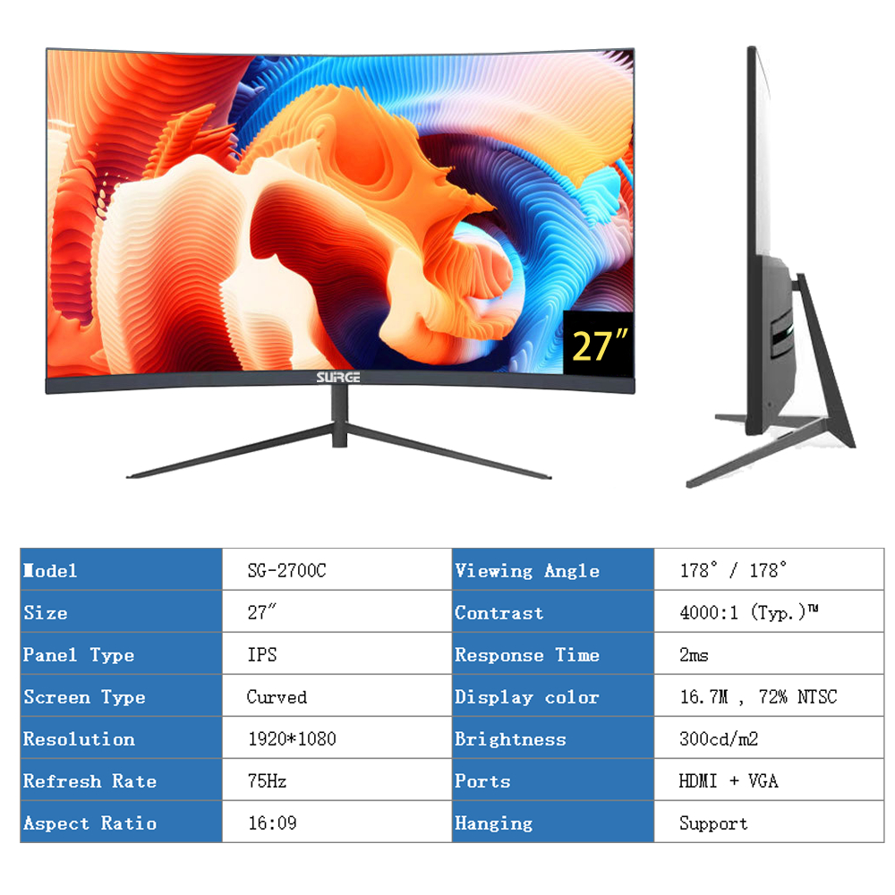 Jual SUIRGE Gaming Monitor 32" 3000R Curved 1080P HD No Border IPS ...