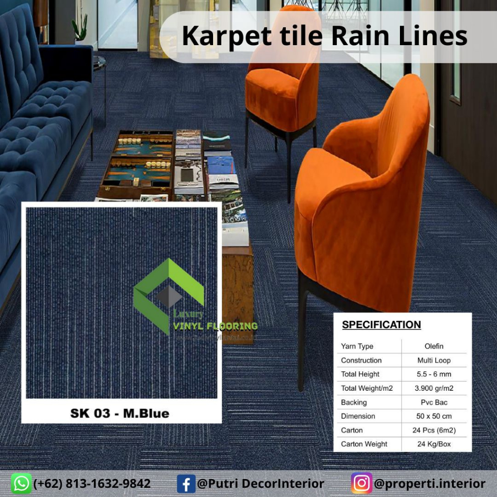 Jual Karpet tile Rain Lines SK03 - M.Blue uk 50cm x 50m tebal 6mm | Shopee Indonesia