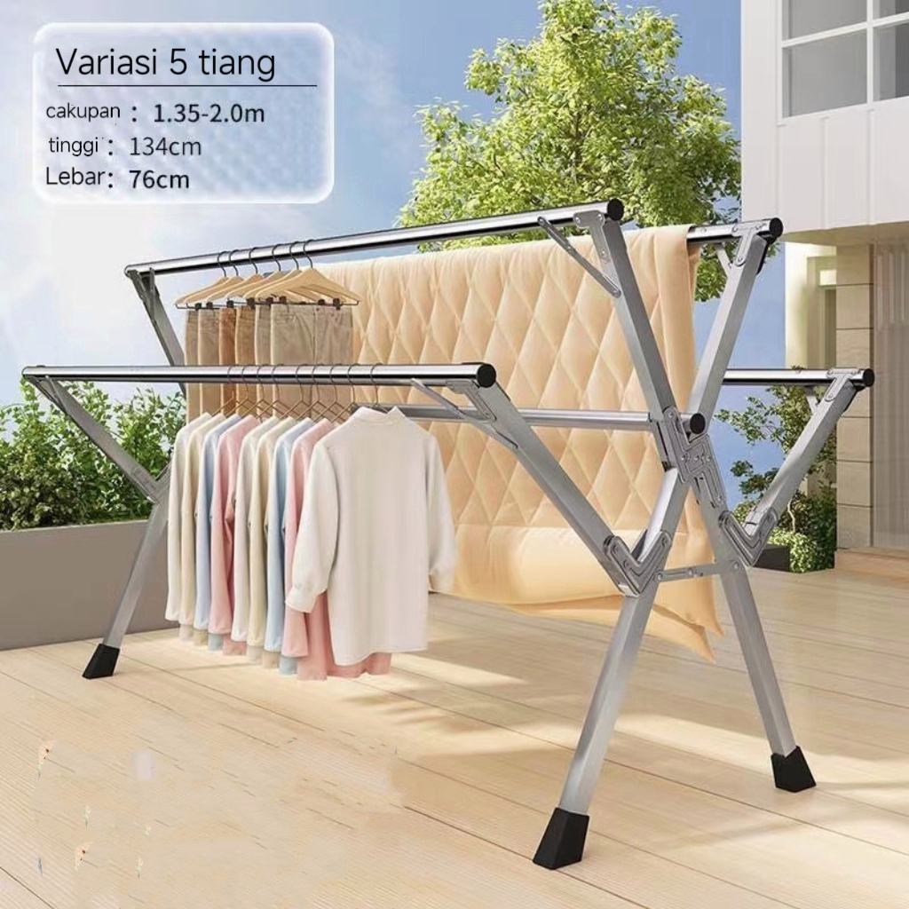 Jual Jemuran Baju Portable Stainles Jemuran Baju Lipat 5 Tiang Jemuran ...