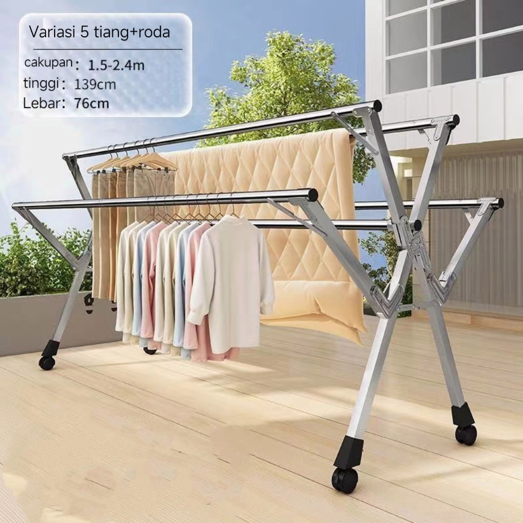 Jual Jemuran Baju Portable Stainles Jemuran Baju Lipat 5 Tiang Jemuran ...