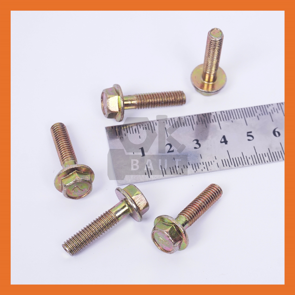Jual Baut Flange 6x25 mm kuning kunci 10 Bo Flange kuning Baut Topi Flange Bolt | Shopee Indonesia