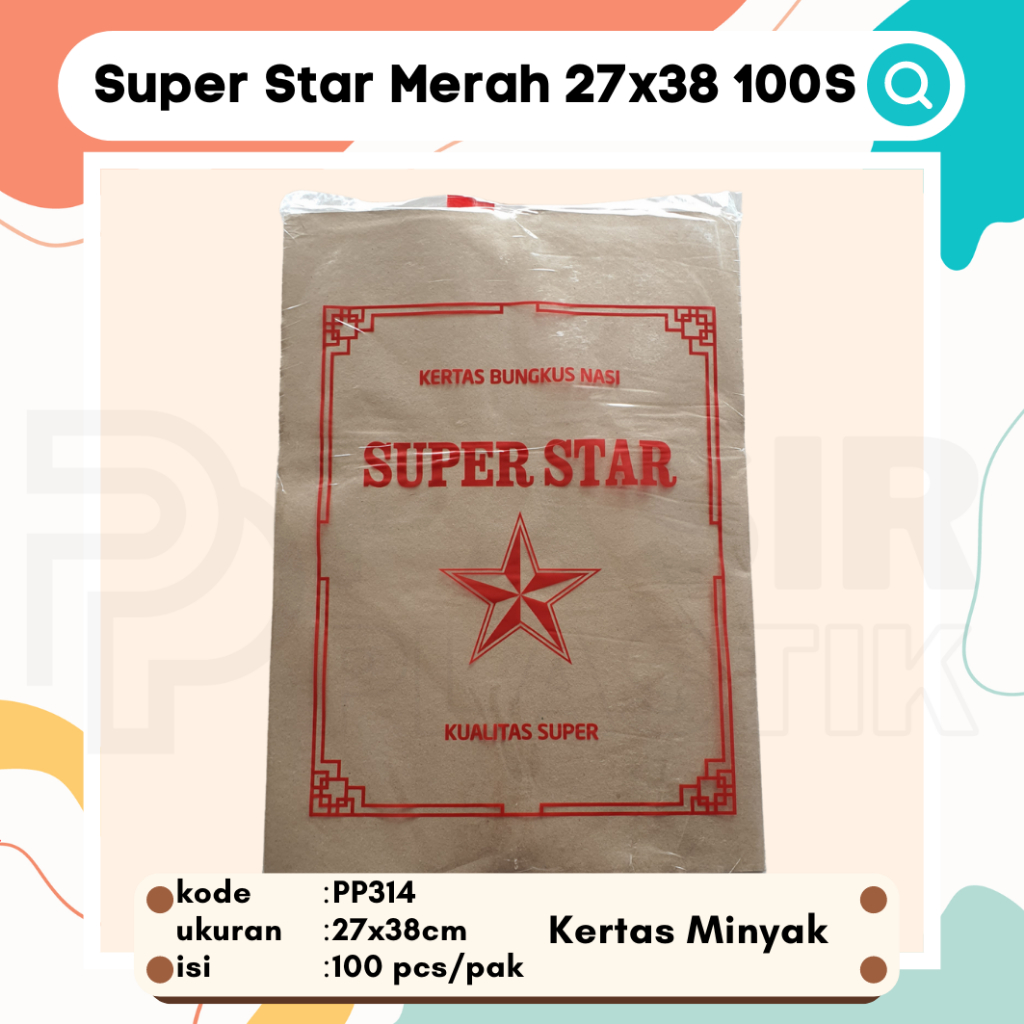 Jual [SUPER STAR MERAH] KERTAS MINYAK 27x38 TANGGUNG ISI 100 WADAH NASI ...