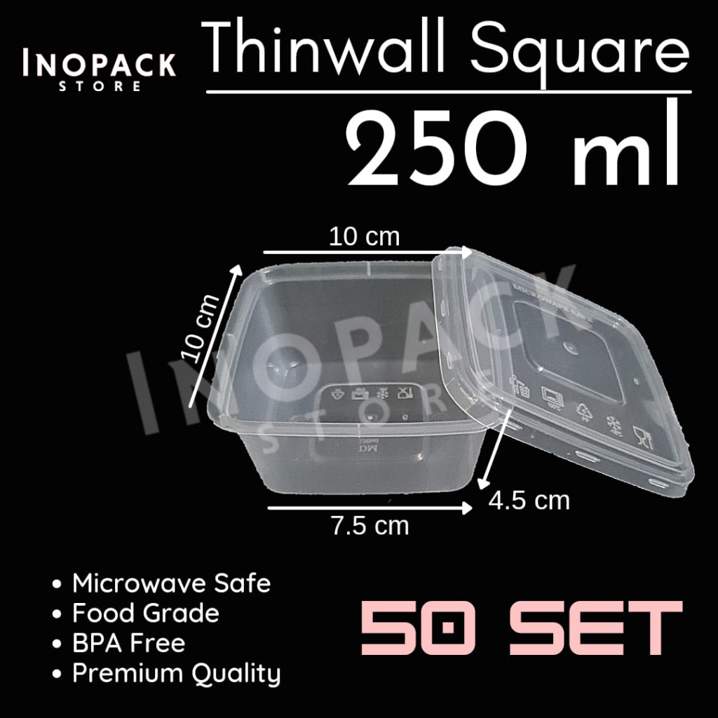 Jual Thinwall kotak makan SQ 250 ML persegi container 250ml+Tutup (25pc ...