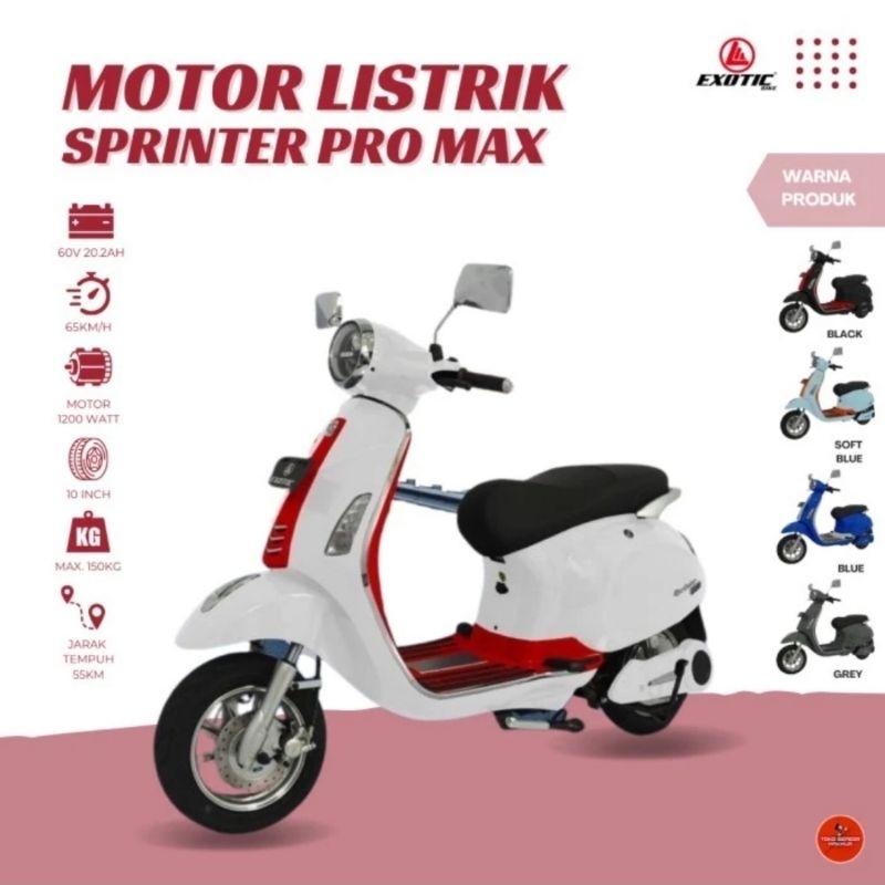 Jual MOTOR LISTRIK EXOTIC SPRINTER PRO MAX 60V 20AH 1200 WATT | Shopee ...