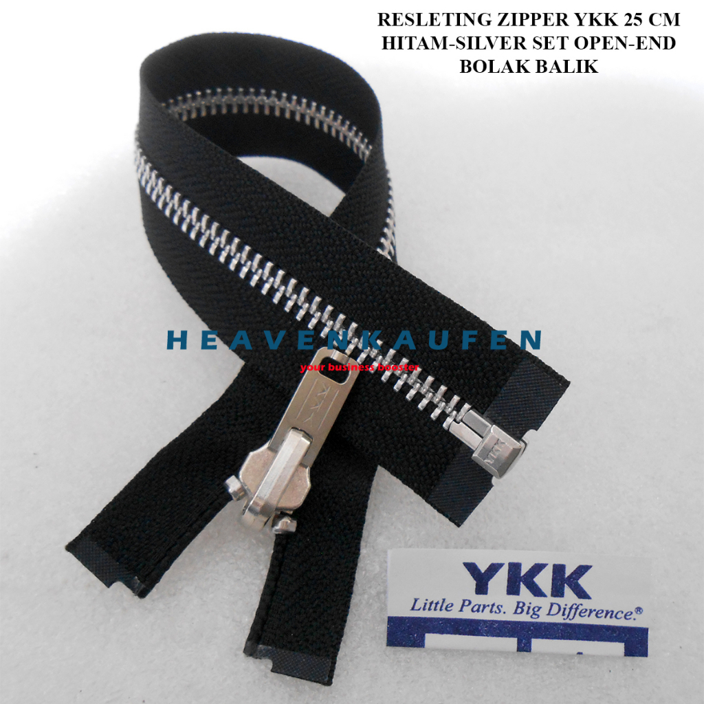 Jual Resleting Zipper YKK Type Gigi Besi 25 cm Atau 10 inch Hitam Silver Set Open-End Buka-Lepas ...