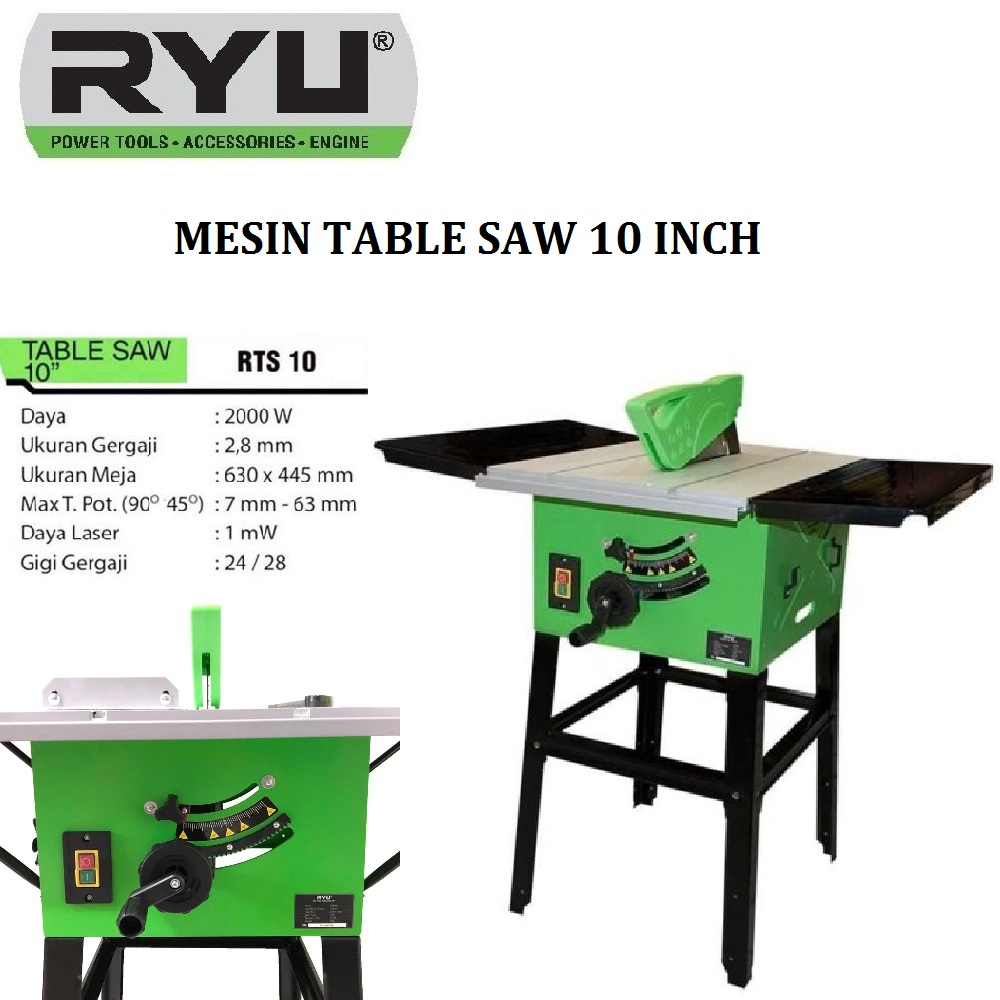 Jual NEW Gergaji Meja Potong Kayu Belah Sudut RYU RTS 10 Table Saw 10 ...