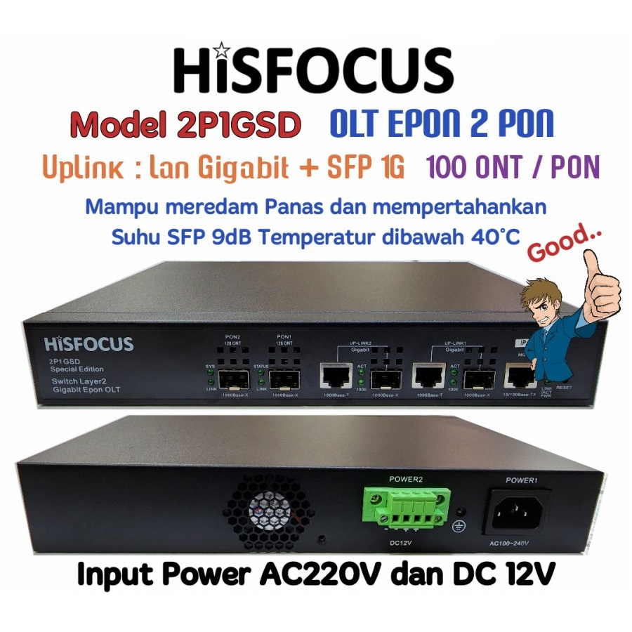 Jual OLT EPON 2 PON HiSFOCUS 2P1GSD Special Edition [ HIOSO 7302CST 2P ...