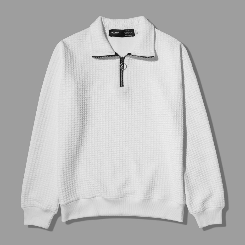 Jual HIGHTY White Waffle Half Zip Sweatshirt | Jaket Switer Kerah ...