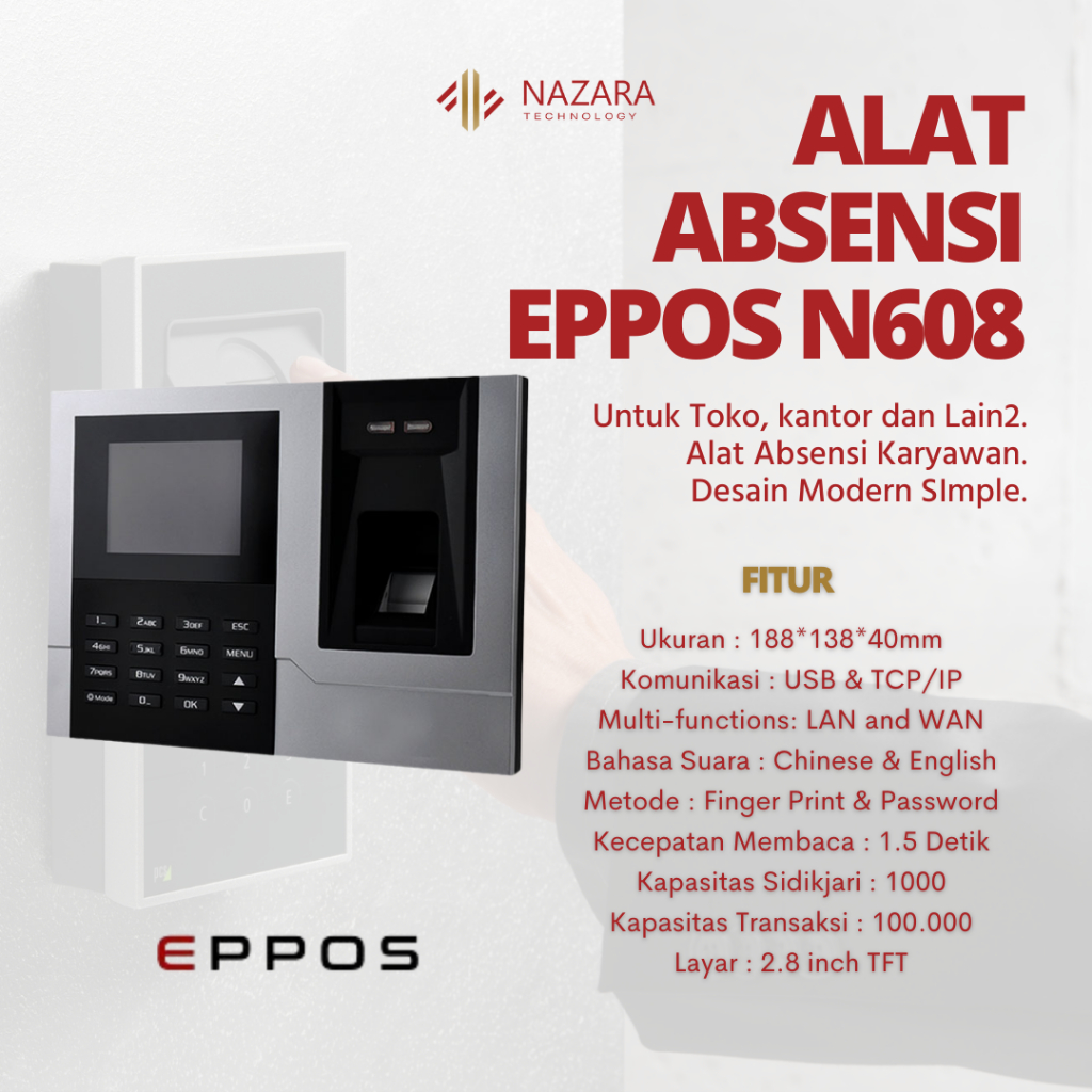 Jual Mesin Absensi Sidik Jari Finger Print EPPOS N608 | Shopee Indonesia
