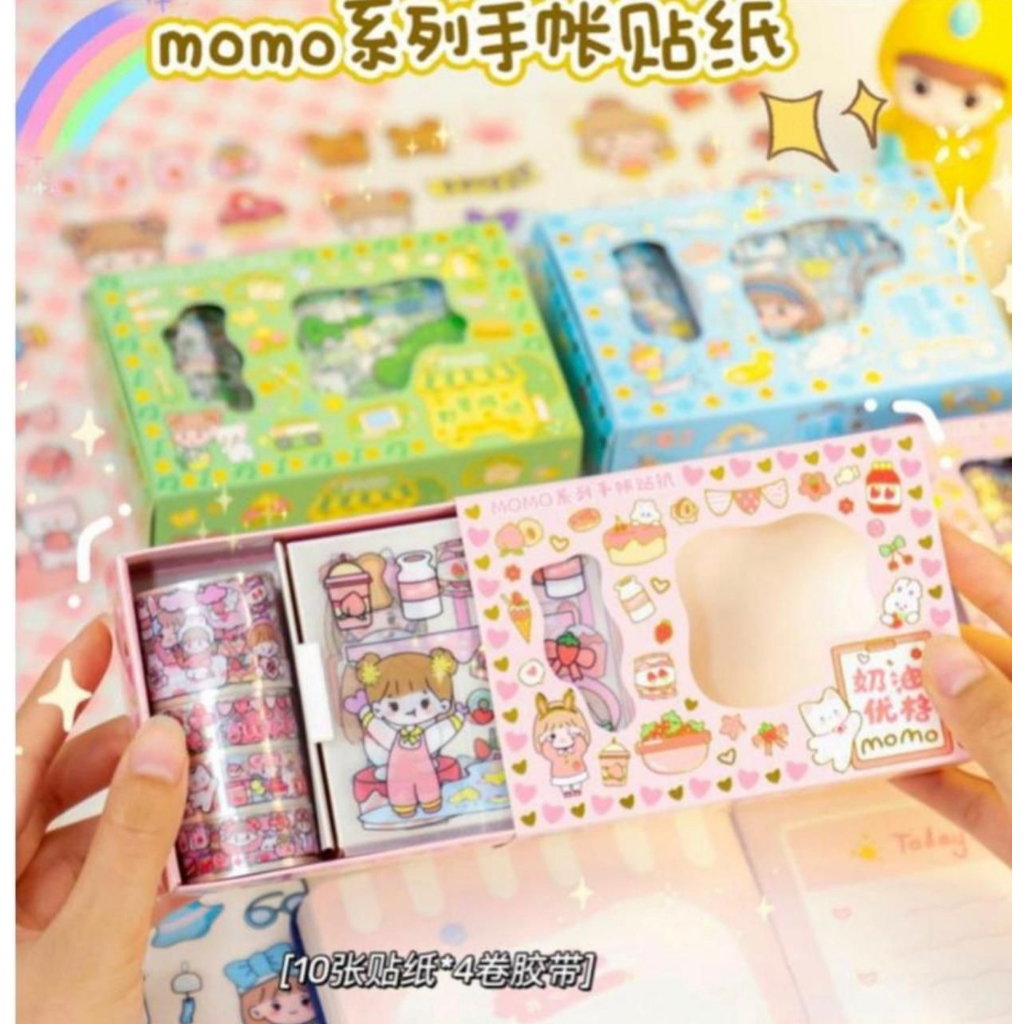 Jual Sticker Momo Cute Roll set 2d Waterproof Stiker 2d Viral Per Box ...