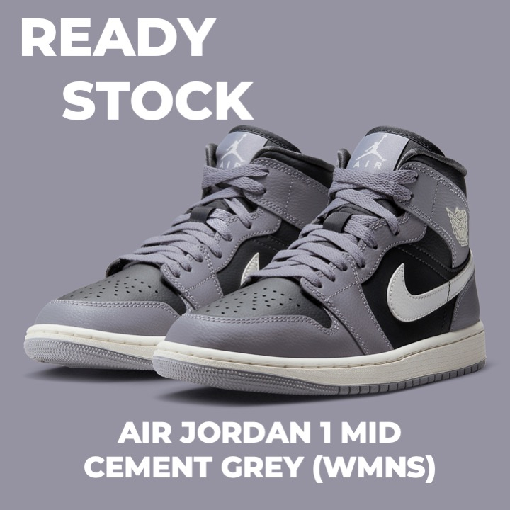 Jual Sigma Sneakers Nike Air Jordan 1 Mid Cement Grey (WMNS) | Shopee ...