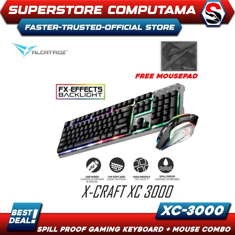 Jual Alcatroz X-Craft XC-3000 Spill Proof Gaming Keyboard + Mouse Combo ...