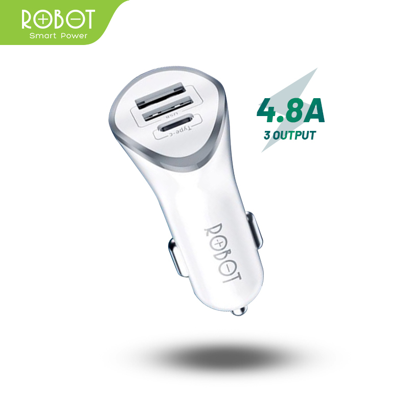 Jual ROBOT Car Charger Mobil 3 Port Fast Charging Mobil Type C Micro ...