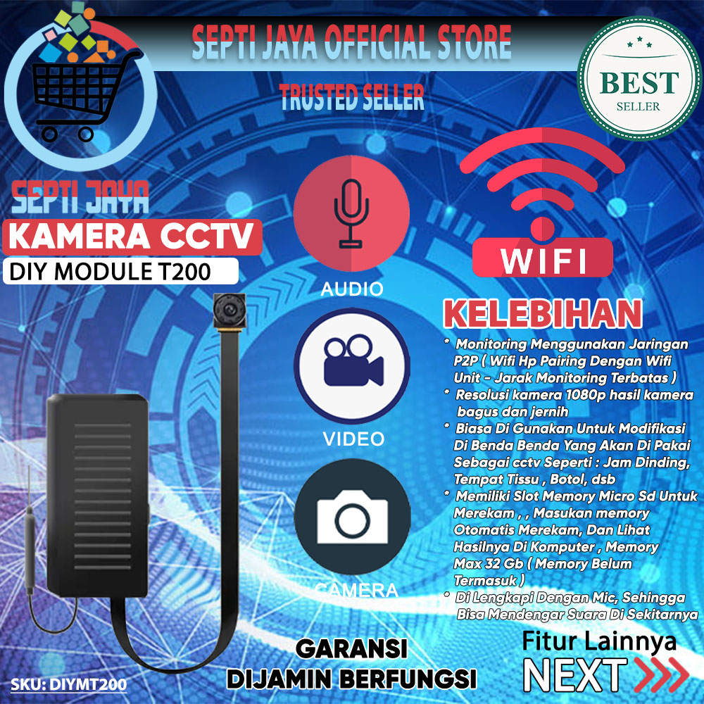 Jual Ultra Small Micro IP Camera Diy Module Pro T200 Wifi Wireless P2P ...