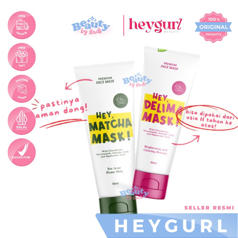 Jual BEAUTYBY.NADS | HEYGURL MASK DELIMA MATCHA PREMIUM FACE MASK HEY ...