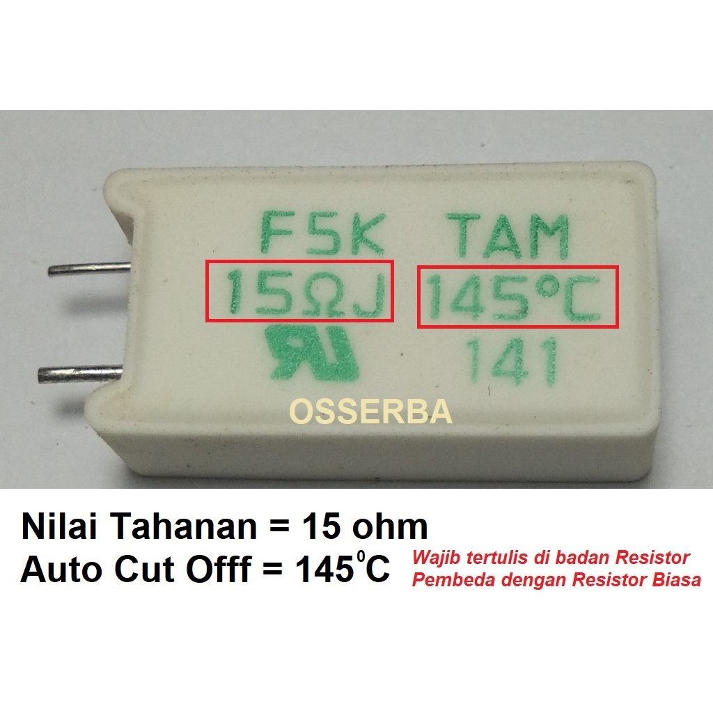 Jual RWT F5K150J14 15 ohm 5w 145 C Thermal Fuse - Auto Cut Off Resistor ...