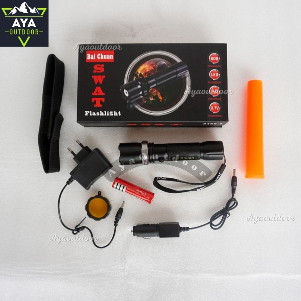 Jual FULL SET Senter Swat Police Double Cone Bai Chuan Led Flashlight ...