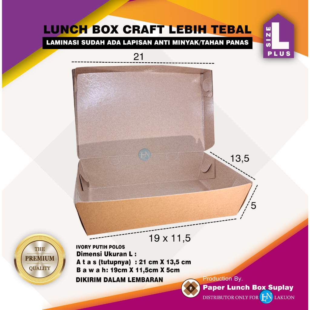 Jual PAPER LUNCH BOX UKURAN L FOODGRADE KRAFT ECO 290GR LAMINASI FULL DIDALAMNYA | Shopee Indonesia