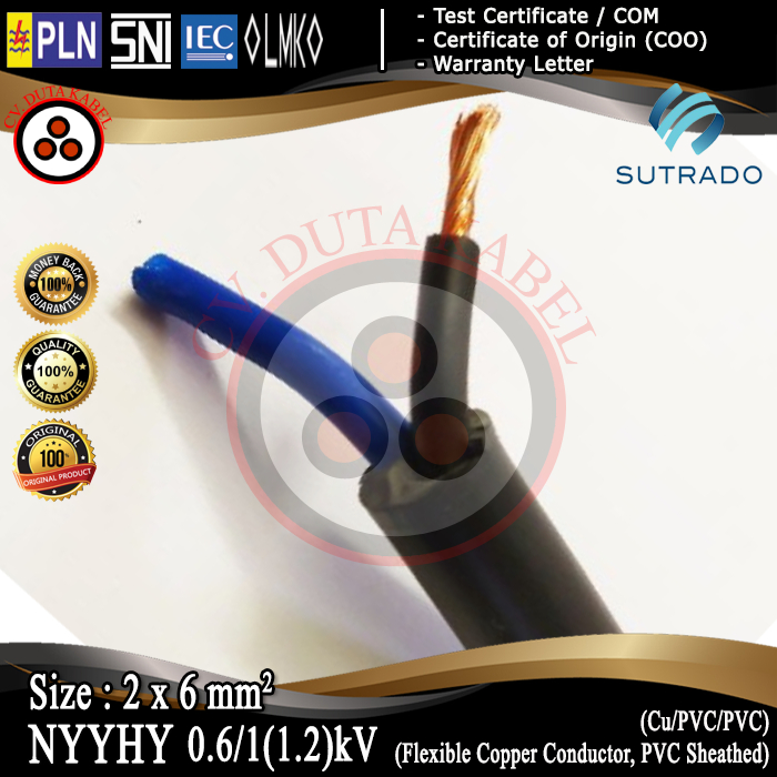 Jual Kabel NYYHY 2x6 mm2 SUTRADO /2 x 6 mm2/2x6mm2/2x6 mm2/2 x 6 mm/2x6 ...