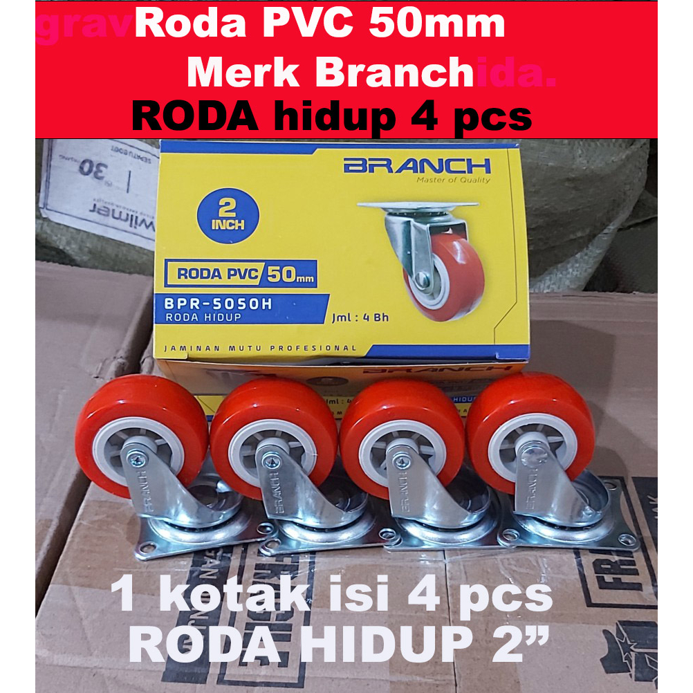 Jual Roda hidup 4 pcs pvc 2 Inch 50mm merk Branch Roda Etalase Roda ...