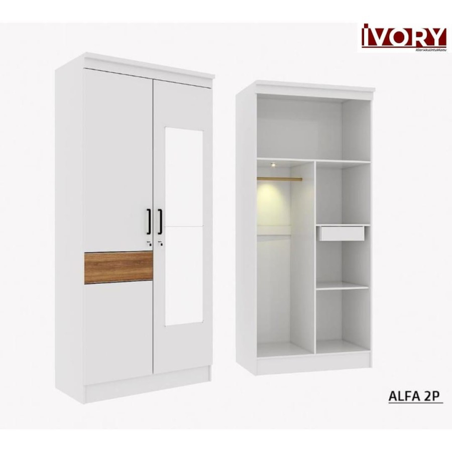Jual Lemari Panel Kaca Gantungan+Lampu LED Lipatan Ivory Alfa | Shopee ...