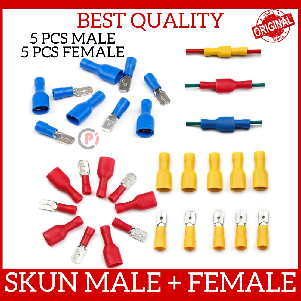 Jual Isi 5 Set Skun Terminal Gepeng KUNING BIRU MERAH Kabel Crimp Male ...