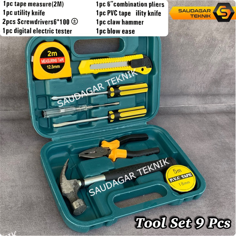 Jual Tool Kit Set 9 Pcs DIY Toolkit ToolSet Toolbox Hand Tool Set Tool Box Alat Petukangan ...