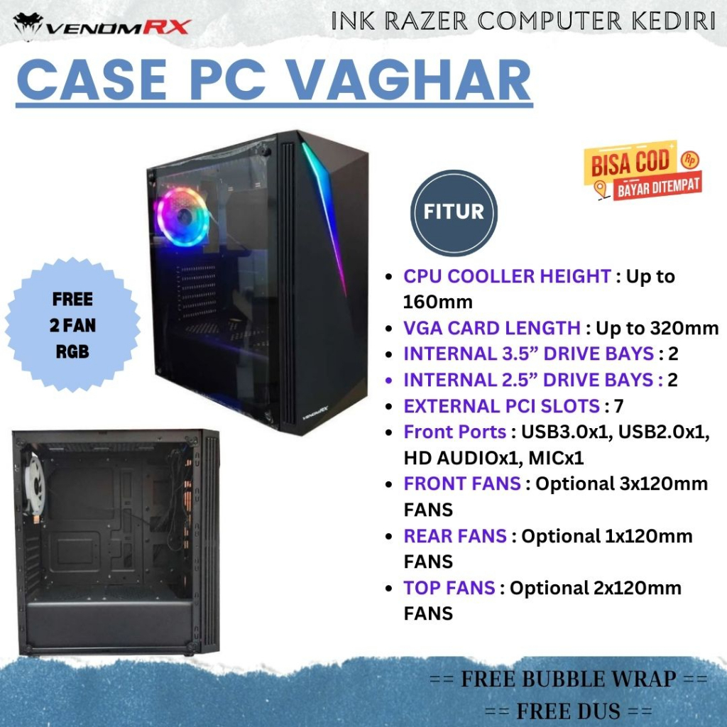 Jual Cassing Gaming Venom RX Vaghar + 1 Fan ARGB I LED Front Case ...
