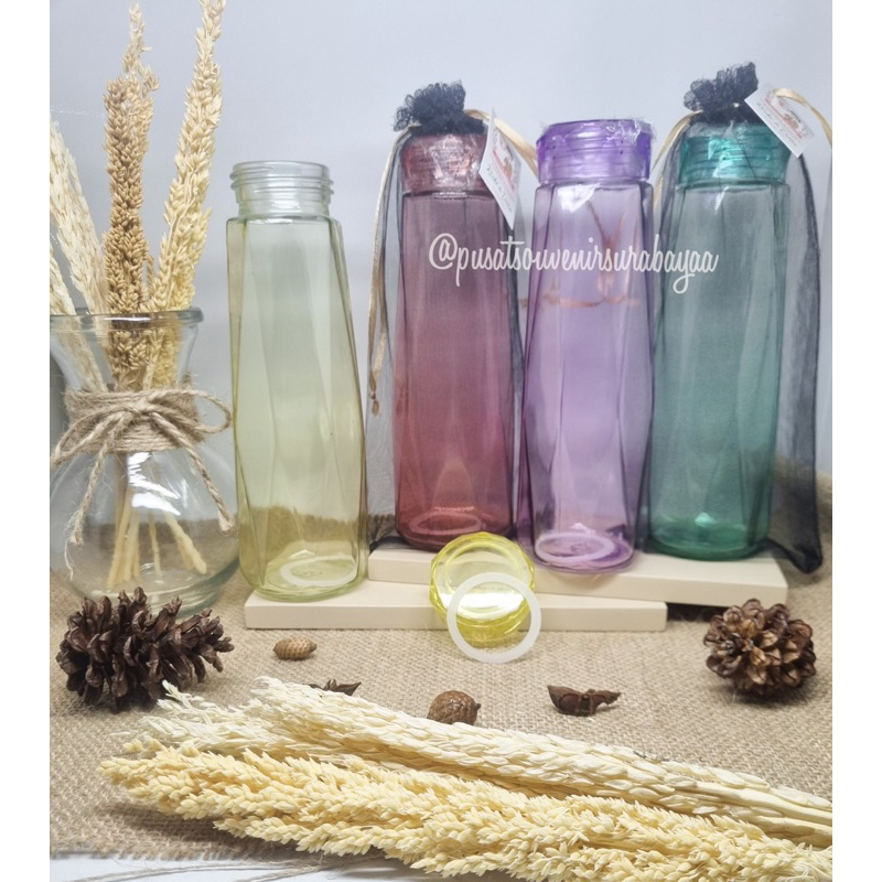 Jual Botol Minum Kaca Kristal Diamond + Tile Souvenir Nikah Promosi ...