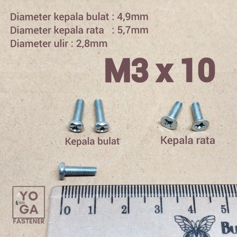 Jual 100 pcs baut M3 x 10 philips head kepala bulat atau kepala rata elektronik spikon speaker ...