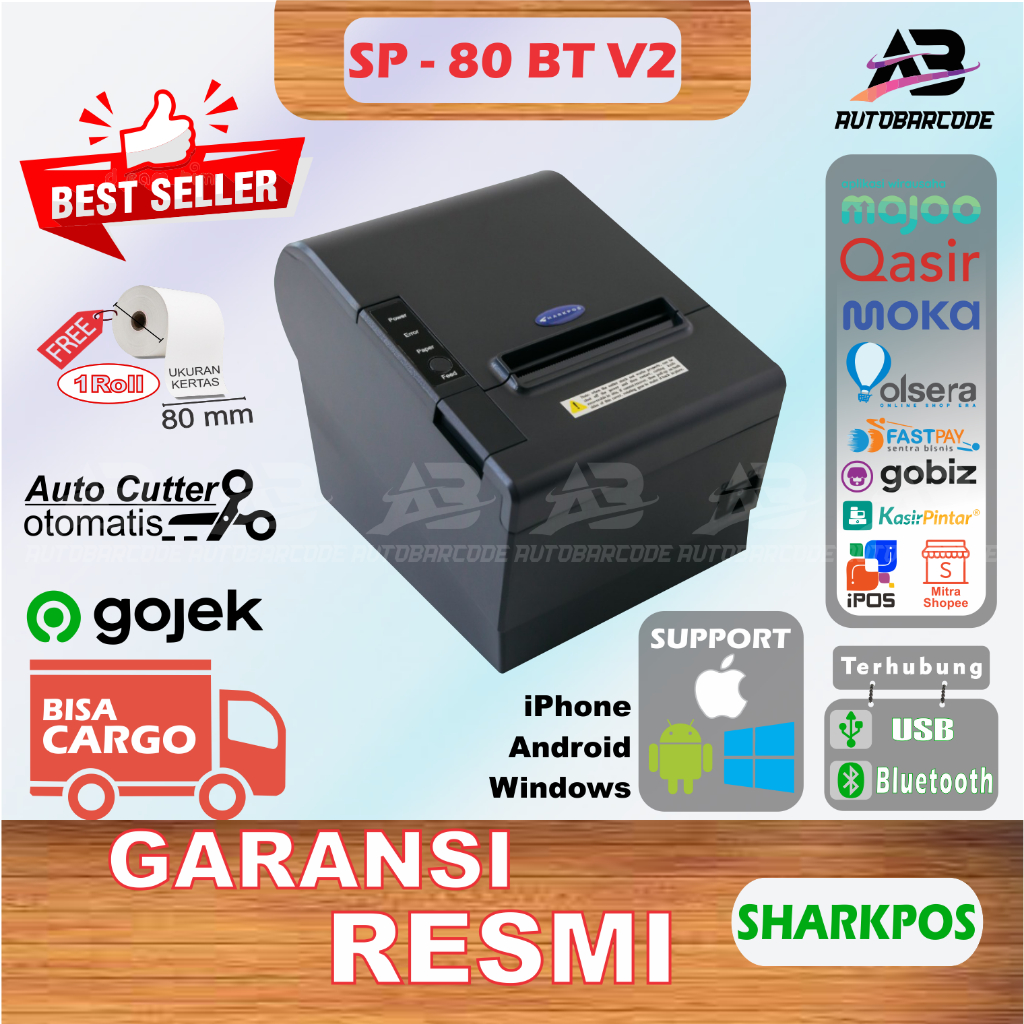 Jual Printer Kasir 80MM Bluetooth Sharkpos SP80 Autocutter Kertas Thermal Pos Ppob Minimarket ...