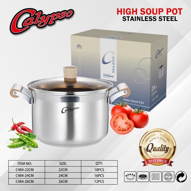 Jual Calypso Panci Sup tutup Kaca Soup pot Stainless 22 24 26Cm ...