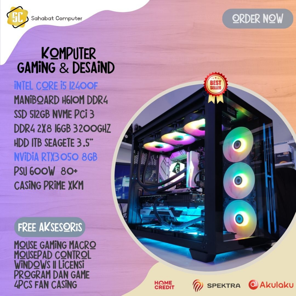 Jual KOMPUTER RAKITAN CORE I5 12400F [VGA RTX 3050] COCOK UNTUK KEBUTUHAN DESAIN DAN GAMING ...