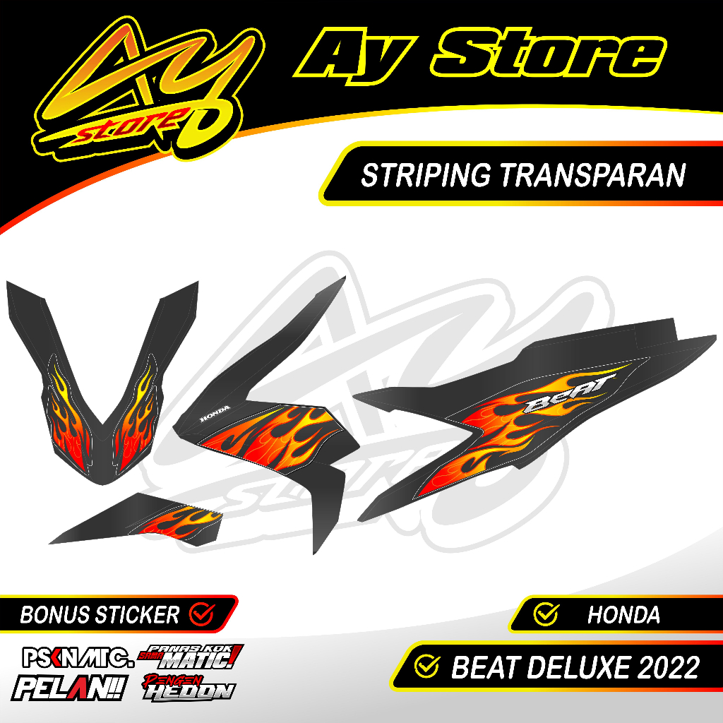 Jual STRIPING BEAT DELUXE 2022 FIRE TRANSPARAN UV BISA CUSTOM,free ...