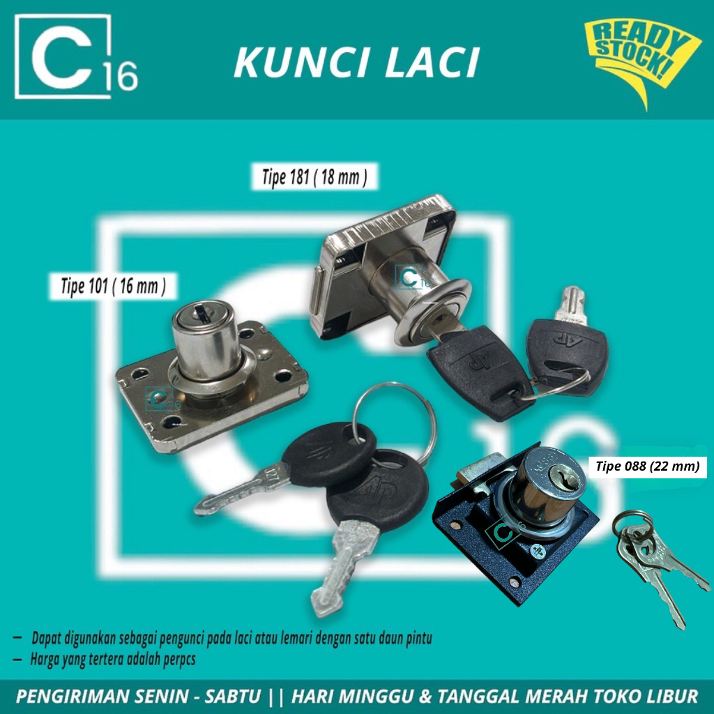 Jual Kunci Laci Lemari Loker 101 16mm 181 18mm Drawer Lock Murah ...