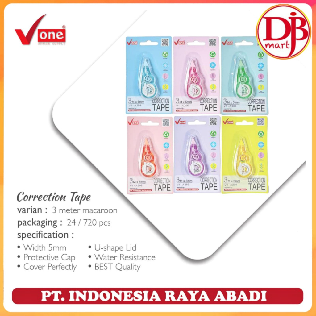 Jual DJB - Correction Tape Merk V One 3m 8m 12m / Stipo Kertas Cute ...