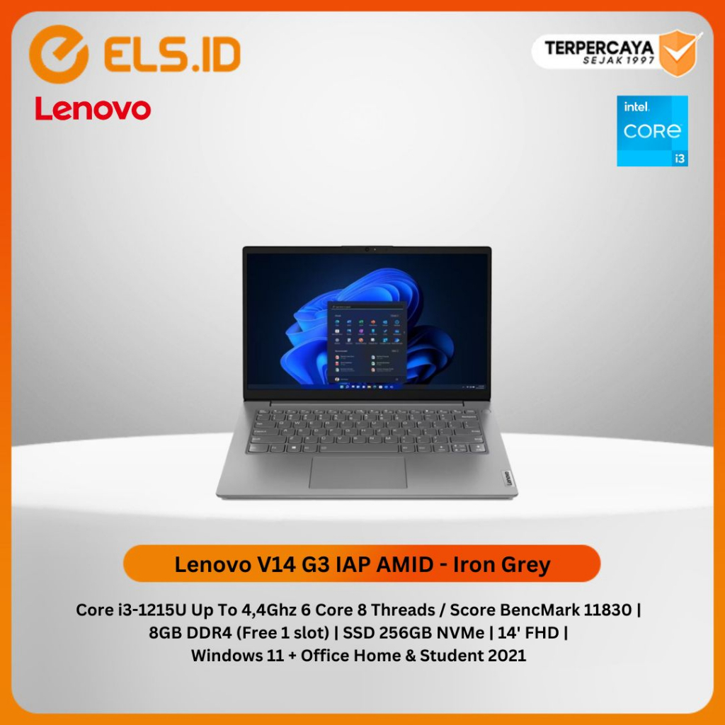 Jual Laptop Lenovo V14 G3 IAP AMID - Iron Grey [i3 1215U-8GB-SSD 256GB] | Shopee Indonesia