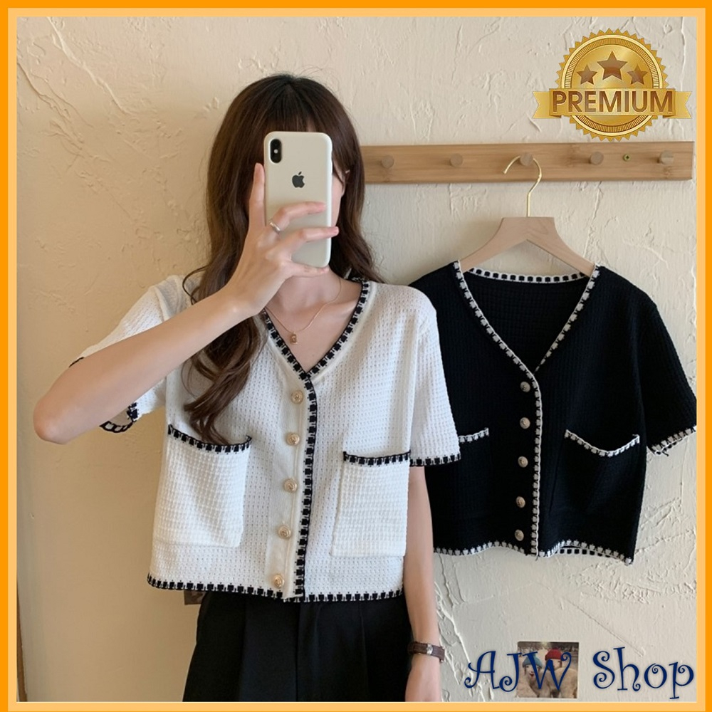 Jual AJW Atasan Wanita Import Rajut Premium Korean Style Hitam Putih UG | Baju Rajut Import ...