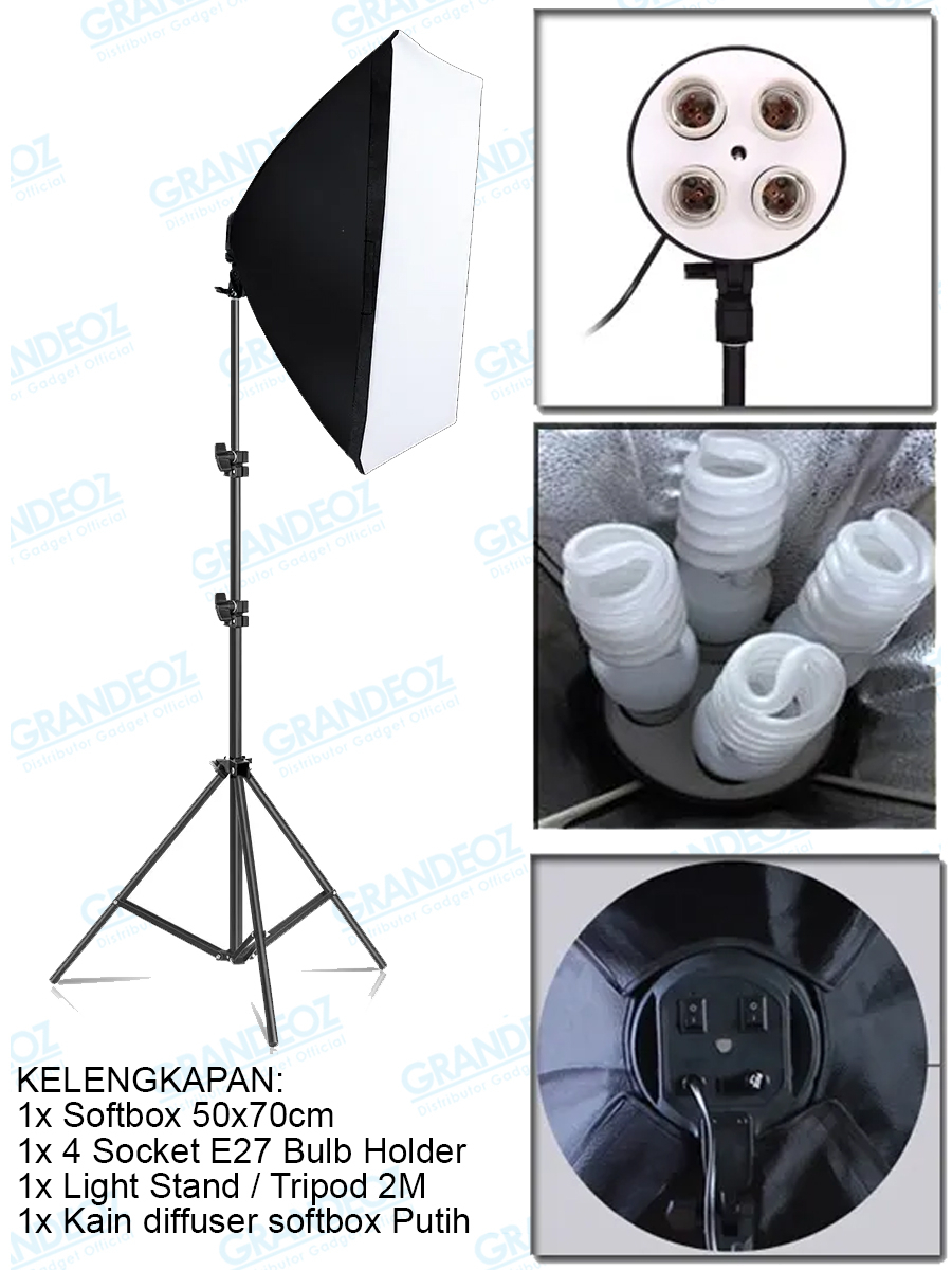 Jual Set Lampu Softbox 4 Socket 50x70cm Payung E27 + Light Stand 2M ...