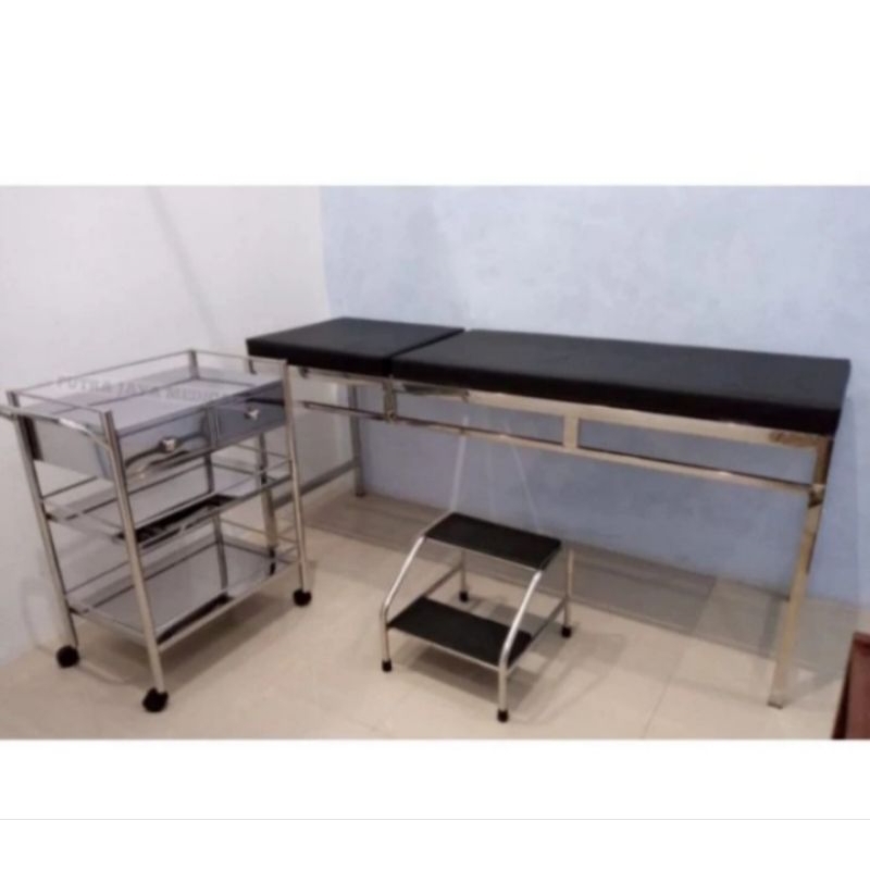 Jual meja priksa pasien stanliss/troly instrument 3 rak laci stanliss ...