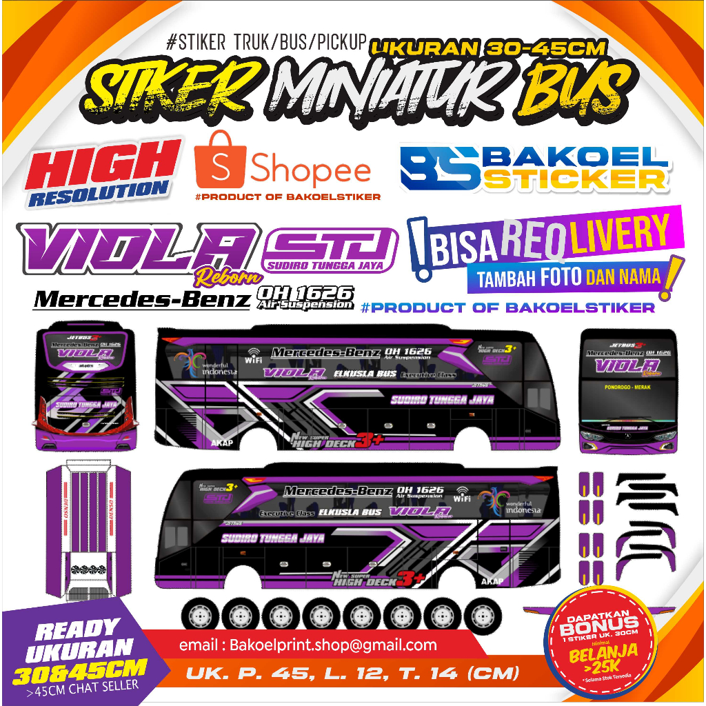 Jual STIKER MINIATUR BUS SUDIRO TUNGGA JAYA JETBUS3+ NEW UK. 30-45CM ...