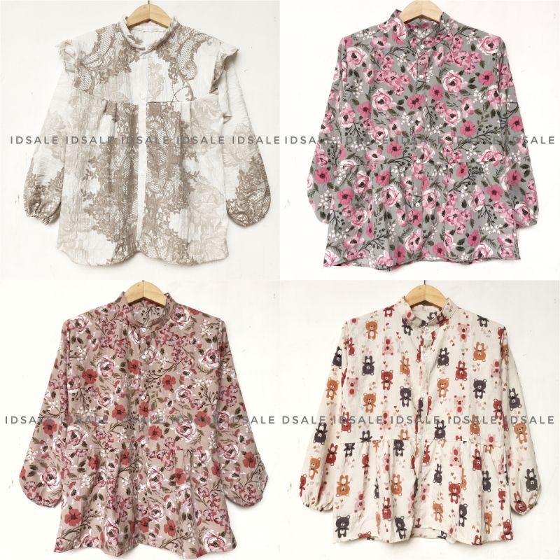 Jual Blouse wanita motif bunga lengan panjang atasan perempuan kekinian ...