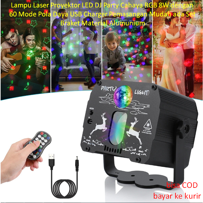 Jual Lampu Laser Proyektor LED DJ Party Cahaya RGB 8W dengan 60 Mode ...
