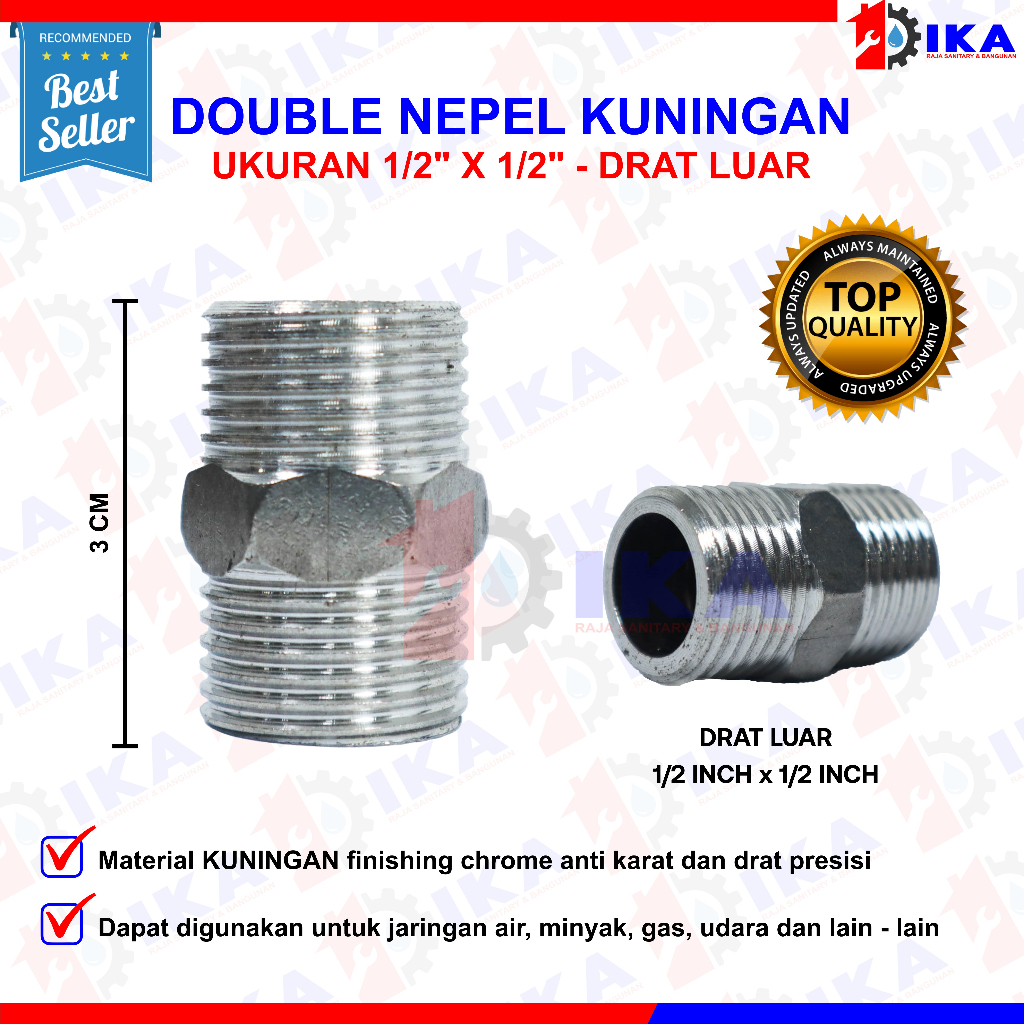 Jual DOUBLE NAPLE NEPEL / NIPEL DRAT LUAR 1/2 & 1/4 INCH SAMBUNGAN PIPA KRAN SERBAGUNA KUNINGAN ...