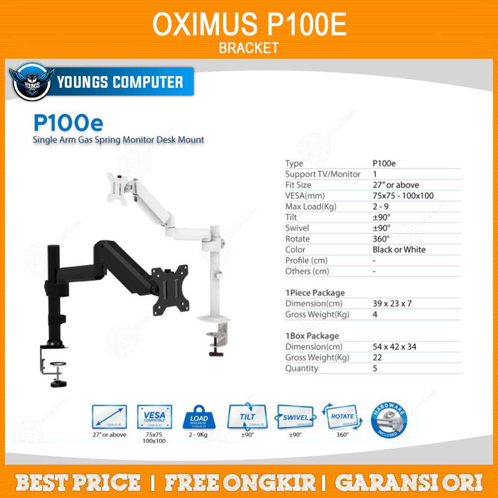 Jual BRACKET MONITOR DESKMOUNT GAS SPRING OXIMUS P100e TILT SWIVEL ...