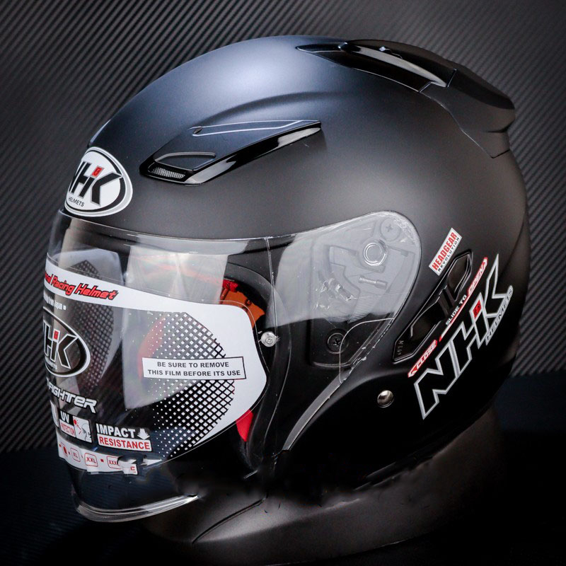 Jual HELM NHK R1 SOLID BLACK DOFF - DOUBLE VISOR | Shopee Indonesia