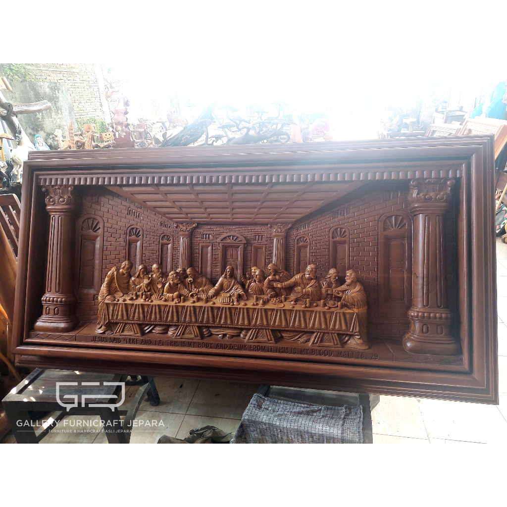 Jual Relief Perjamuan Terakhir Keluarga Kudus 200x100cm Kayu Jati ...