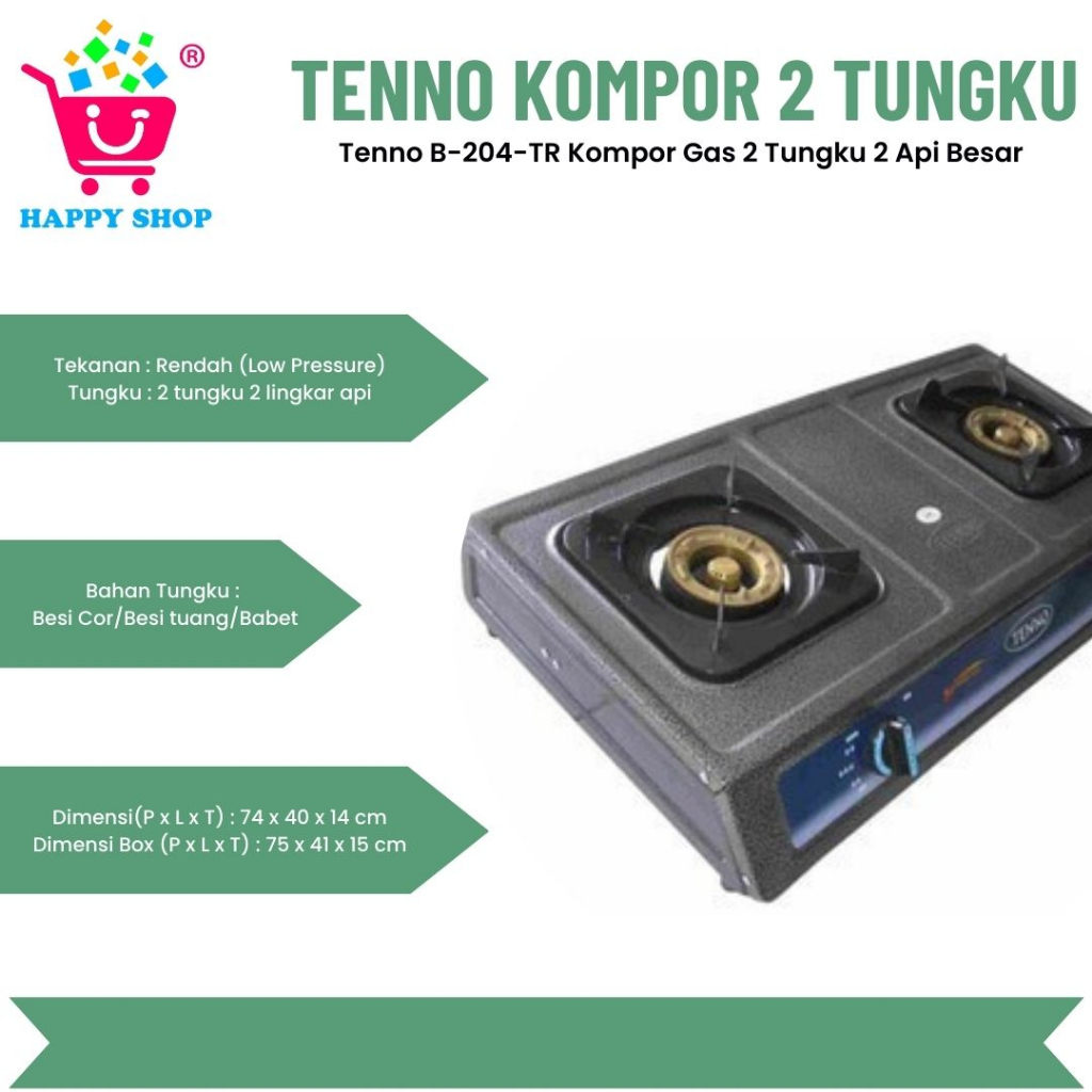 Jual Tenno B-204-TR Kompor Gas 2 Tungku 2 Api Besar | Shopee Indonesia