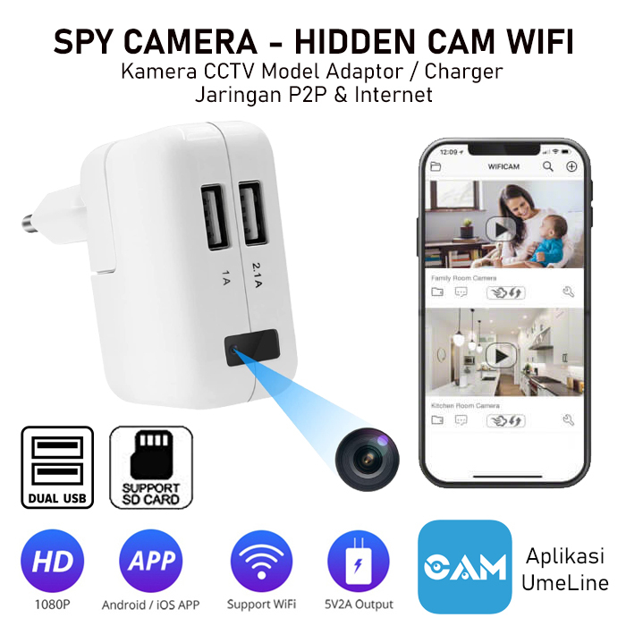 Jual Ip Camera Wireless Adapter Charger Dual USB FHD 1080P - Hidden ...