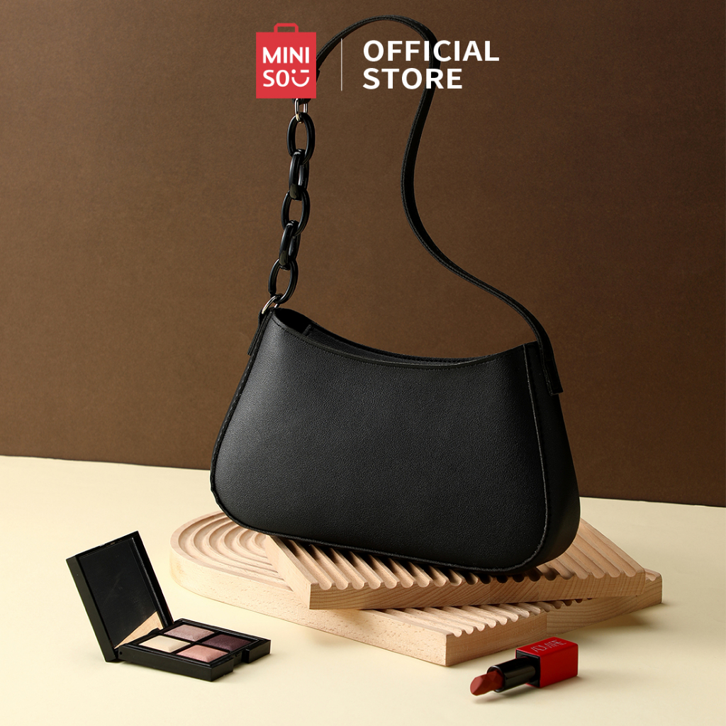 Jual MINISO Tas Wanita Hitam Shoulder Bags Tas Pundak Ritsleting Tali ...